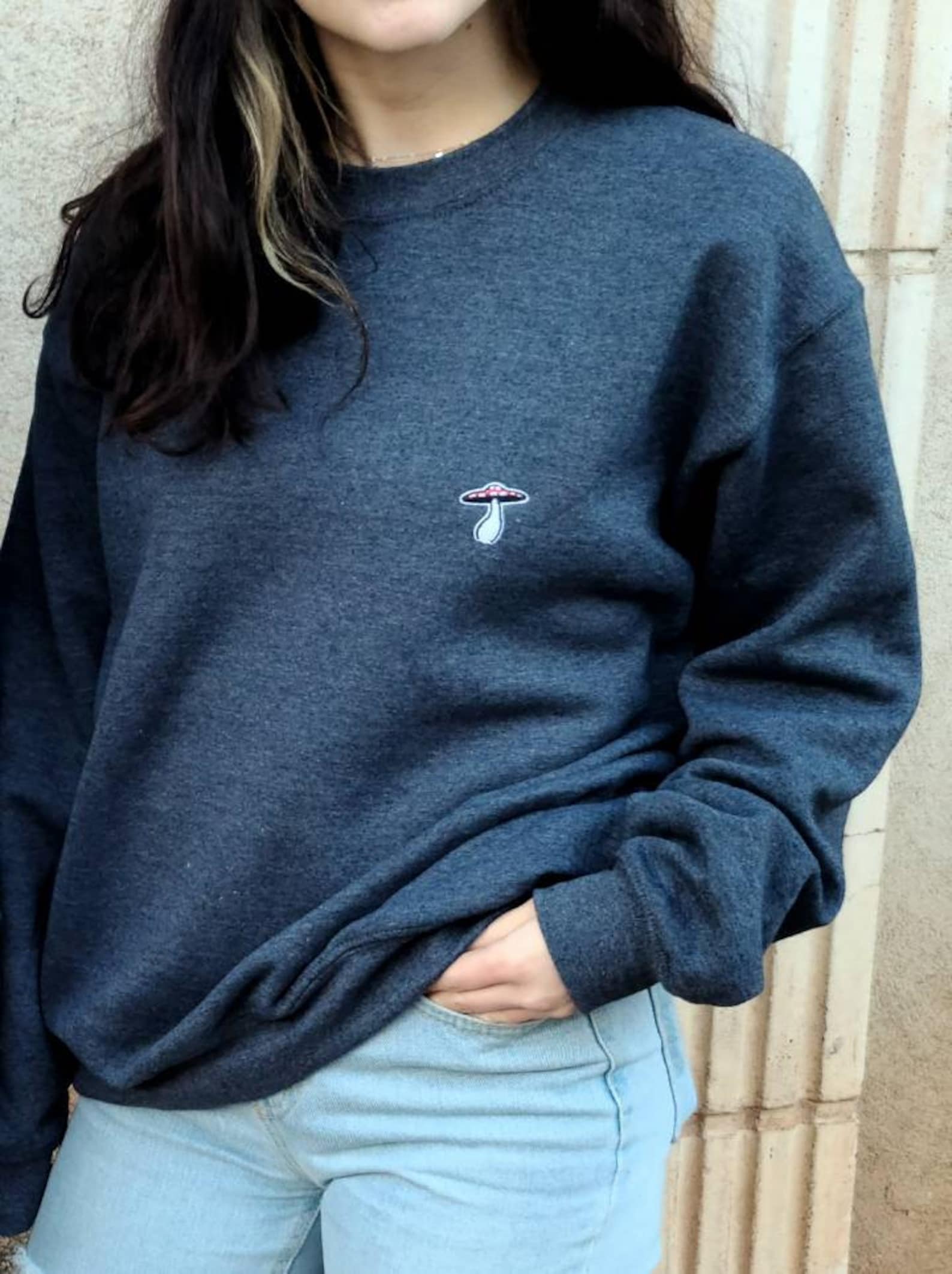 Mushroom Embroidered Minimalist Sweater - Etsy