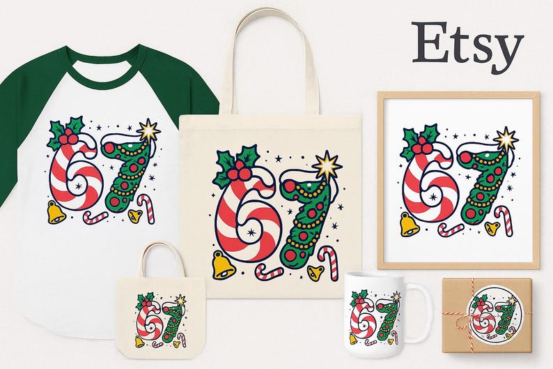 Christmas 67 Number Art PNG SVG Bundle: Candy Cane, Tree (digital ...