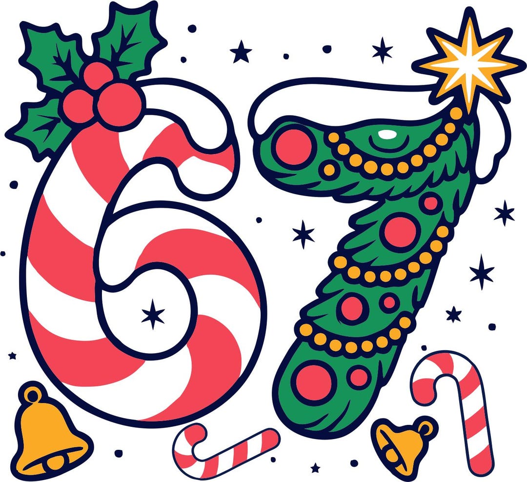 Christmas 67 Number Art PNG SVG Bundle: Candy Cane, Tree (digital ...