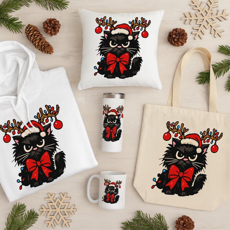 Grumpy Christmas Cat Clipart Bundle: SVG, PNG, DFX (digital Download ...