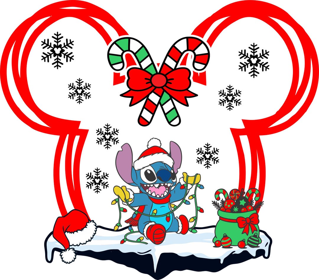 Christmas Stitch SVG PNG DFX Mickey Headcandy Cane Lights Cute Disney ...