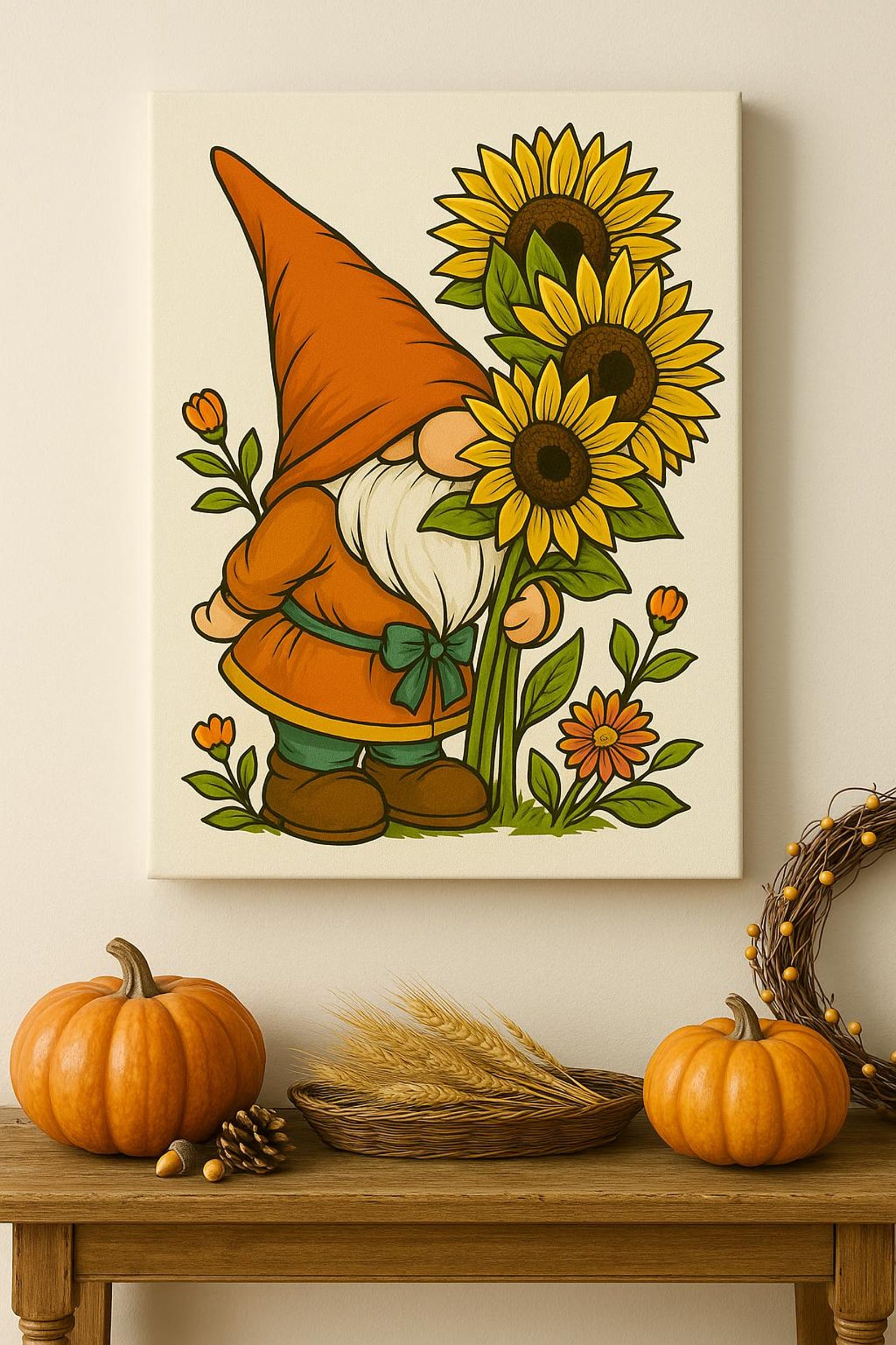 Harvest Gnome SVG Holding Sunflowers – Fall Craft File for Cricut ...