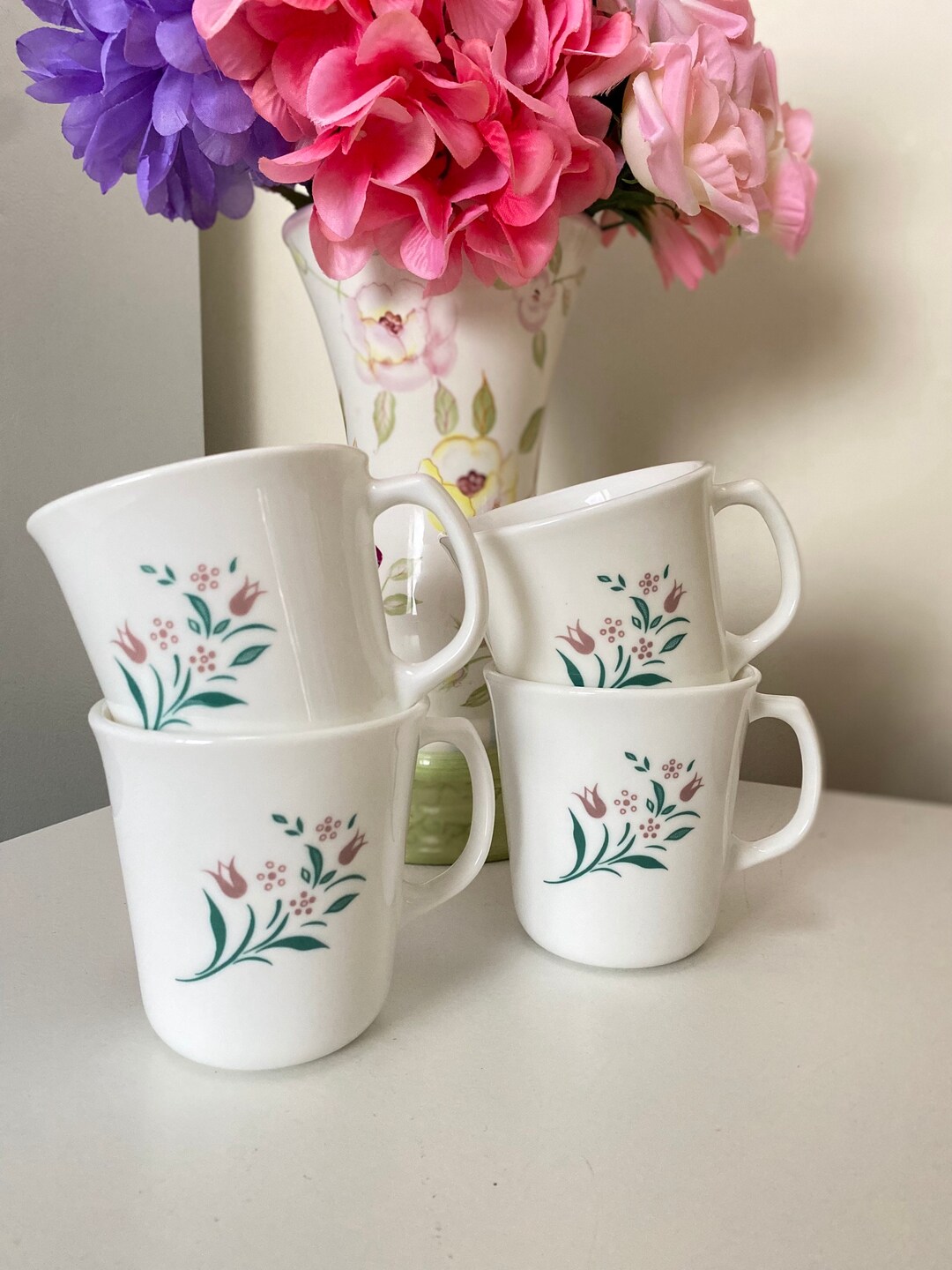 Set of 4 Corning M'ware Rosemary Tulip Mugs, Vintage Corning Mugs ...
