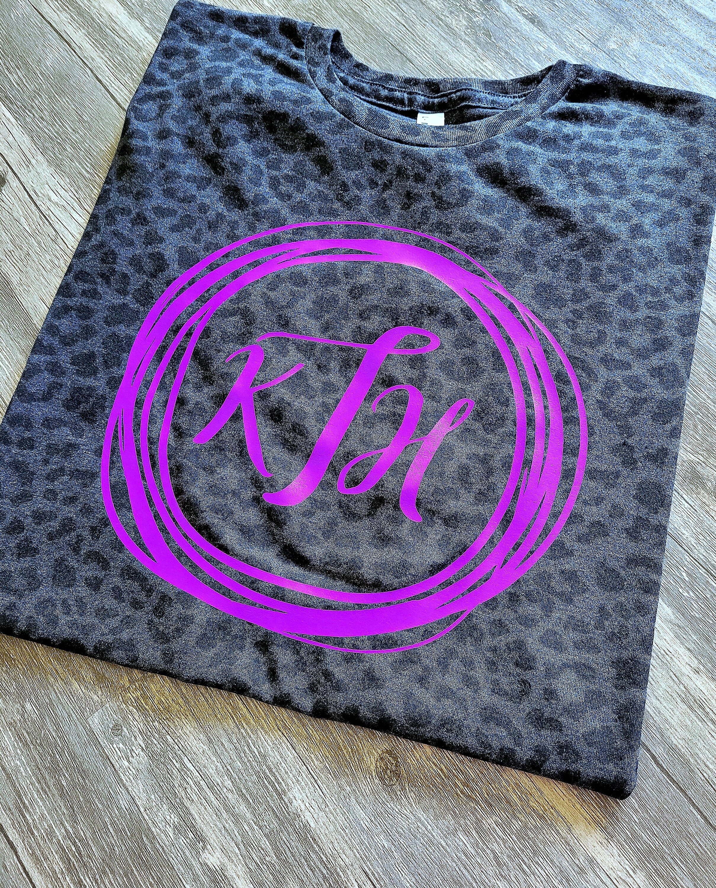 Black Leopard Circle Monogram T-shirt, Custom Monogram Shirt, LAT Black ...