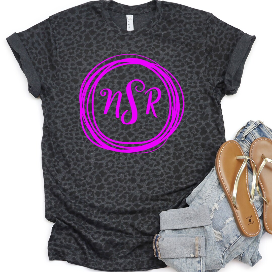 Black Leopard Circle Monogram T-shirt, Custom Monogram Shirt, LAT Black ...