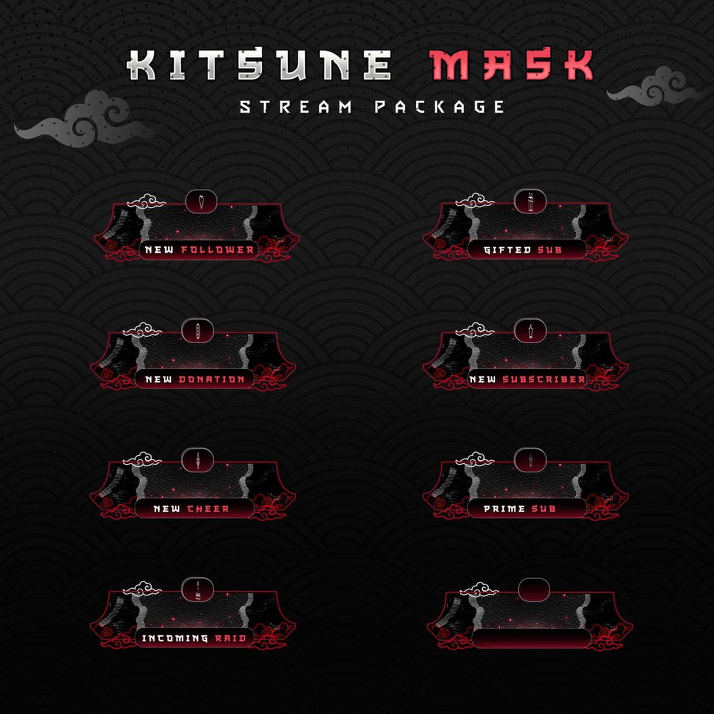 Animated Kitsune Mask for Twitch Streamers Full Twitch Package Animated ...
