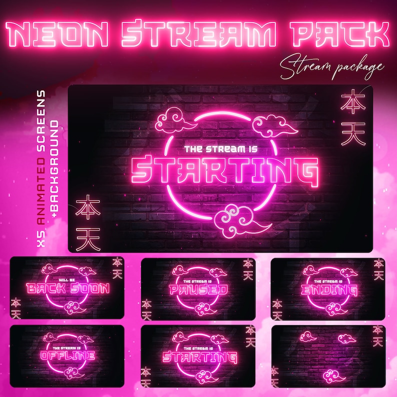 Animated Stream Package Retro Neon Twitch Overlay Animated Alerts ...