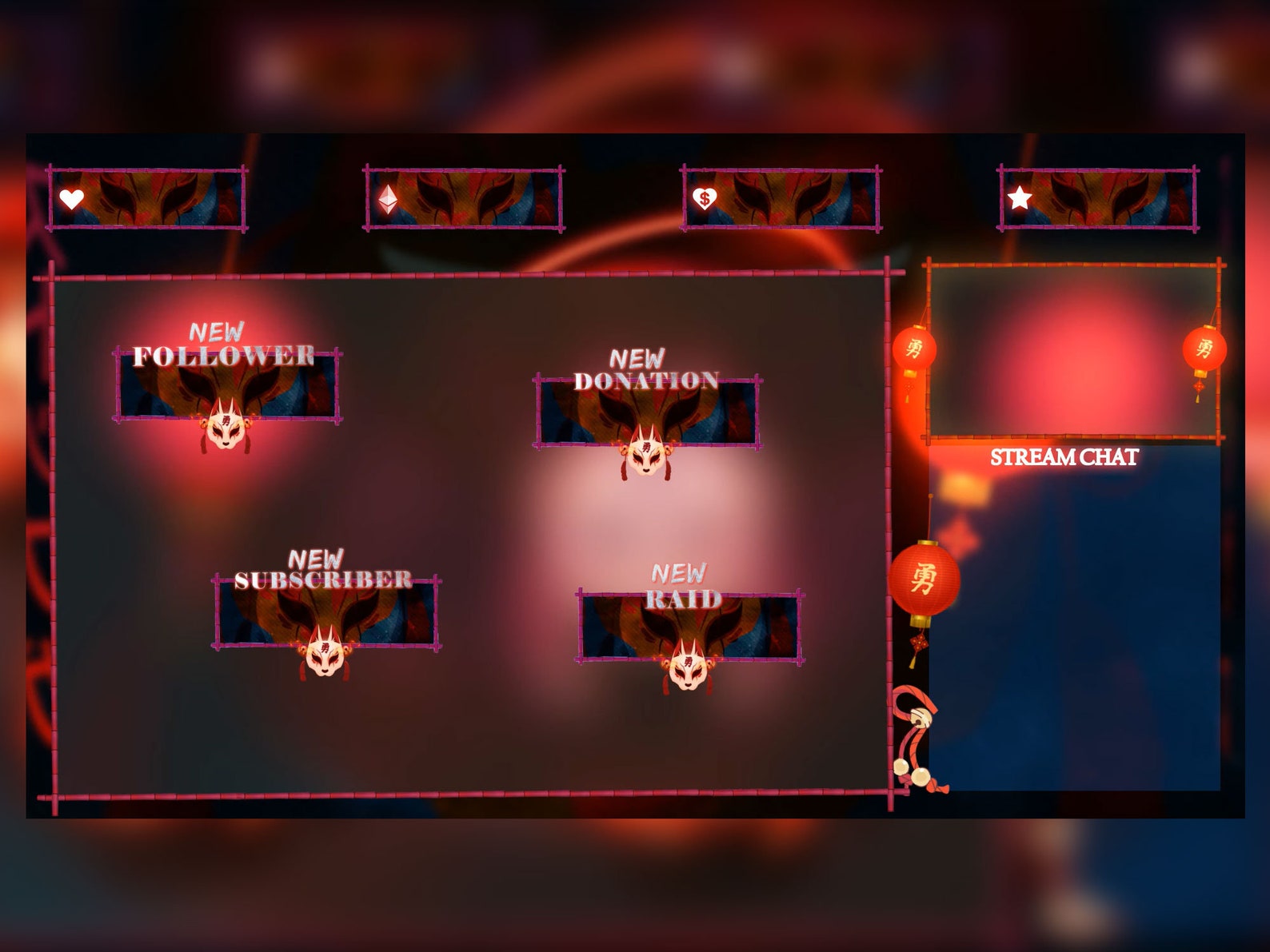 Kitsune Mask Animated Twitch Overlay Package , Japanese Kitsune Red ...