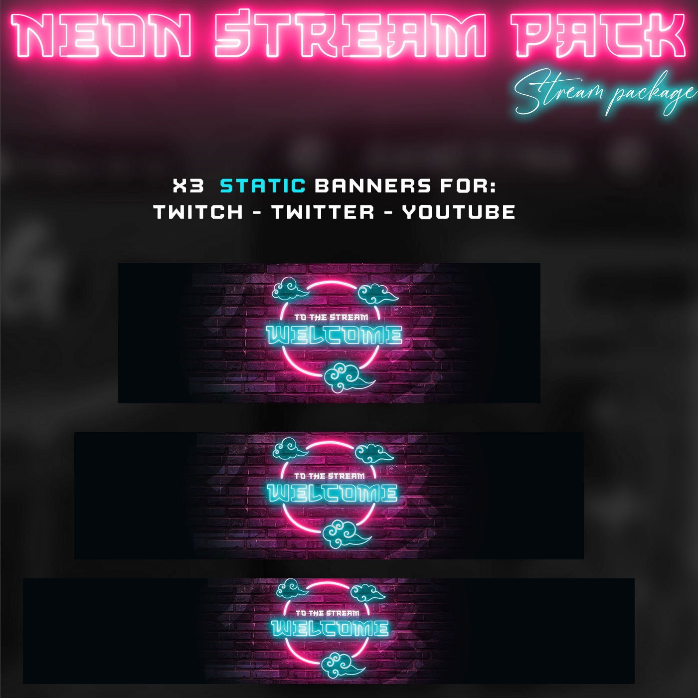 Animated Stream Package Blue Retro Neon Twitch Overlay Animated Alerts ...