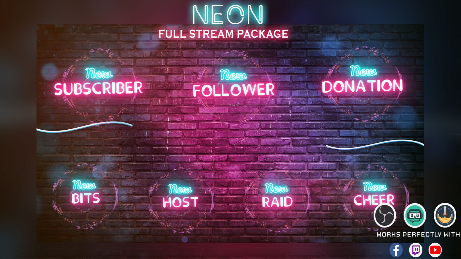 Neon Animated Stream Overlay Package Retro Screens Facecam Alerts ...