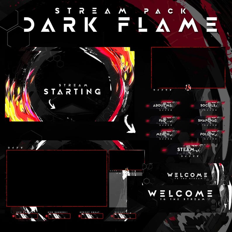 Animated Stream Package Dark Flame Twitch Overlay Animated Alerts ...