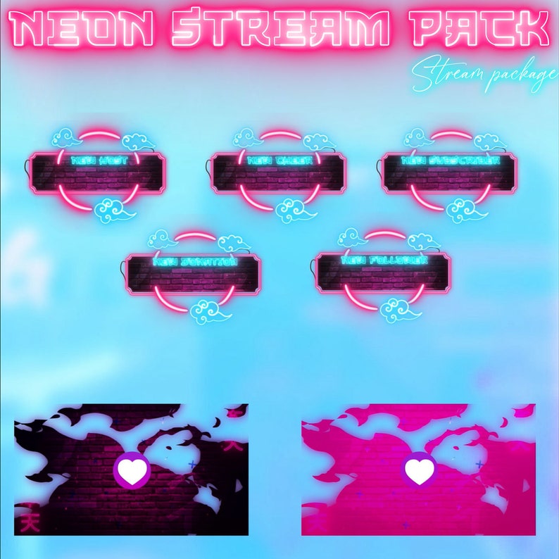Animated Stream Package Blue Retro Neon Twitch Overlay Animated Alerts ...