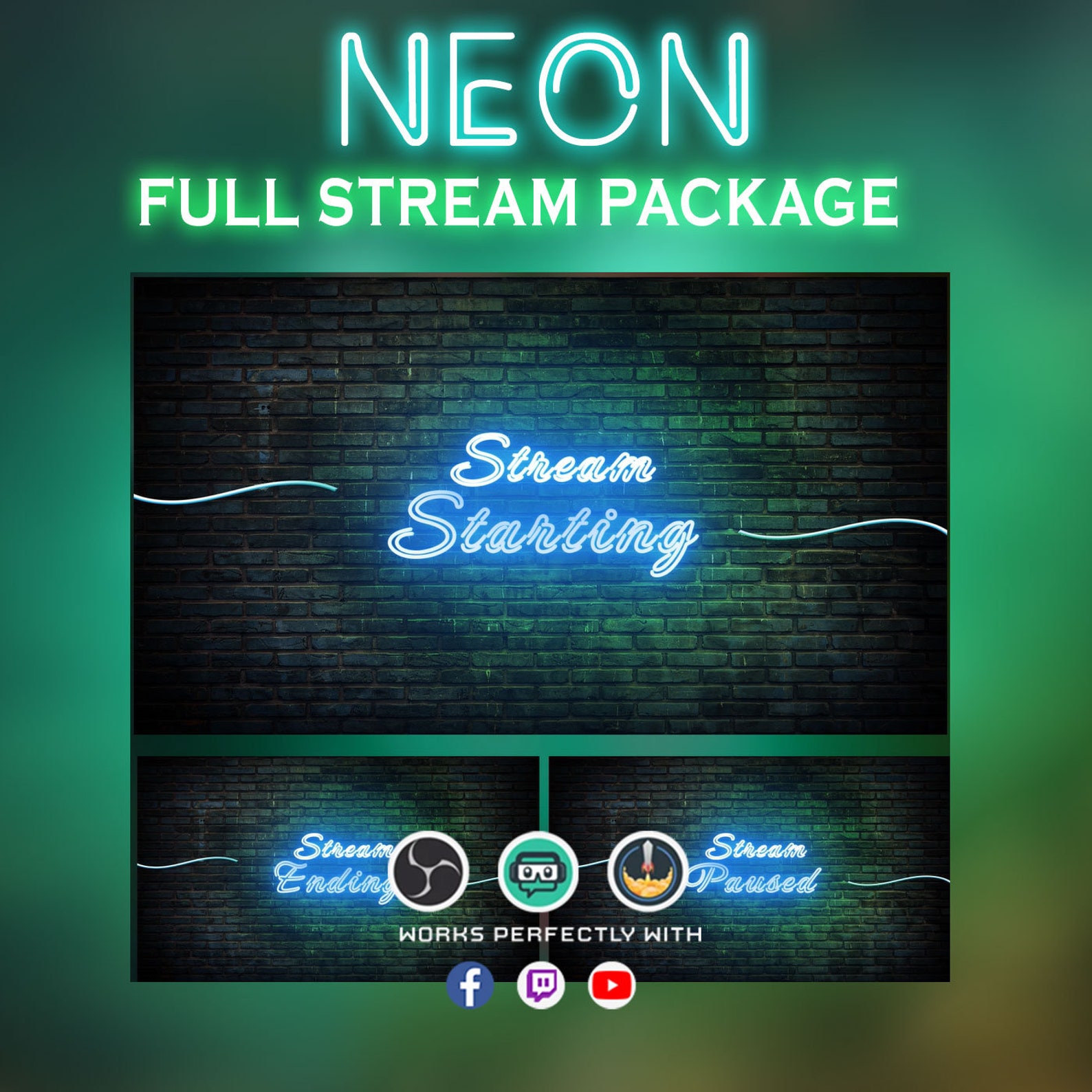 Neon Green Animated Stream Overlay Package Retro Screens Facecam Alerts ...