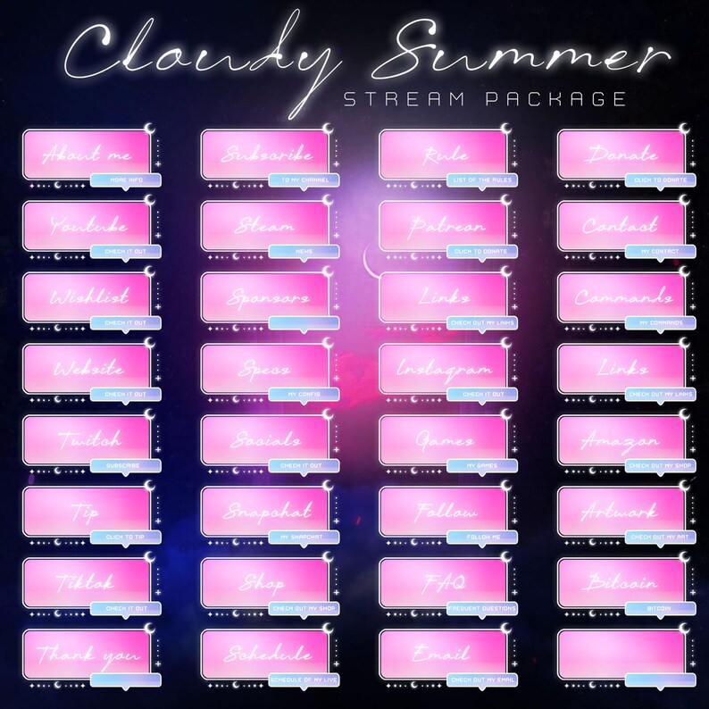 Animated Cloudy Summer Stream Package Twitch Overlay Animated Alerts ...