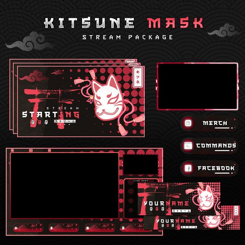 Animated Kitsune Mask for Twitch Streamers Full Twitch Package Animated ...