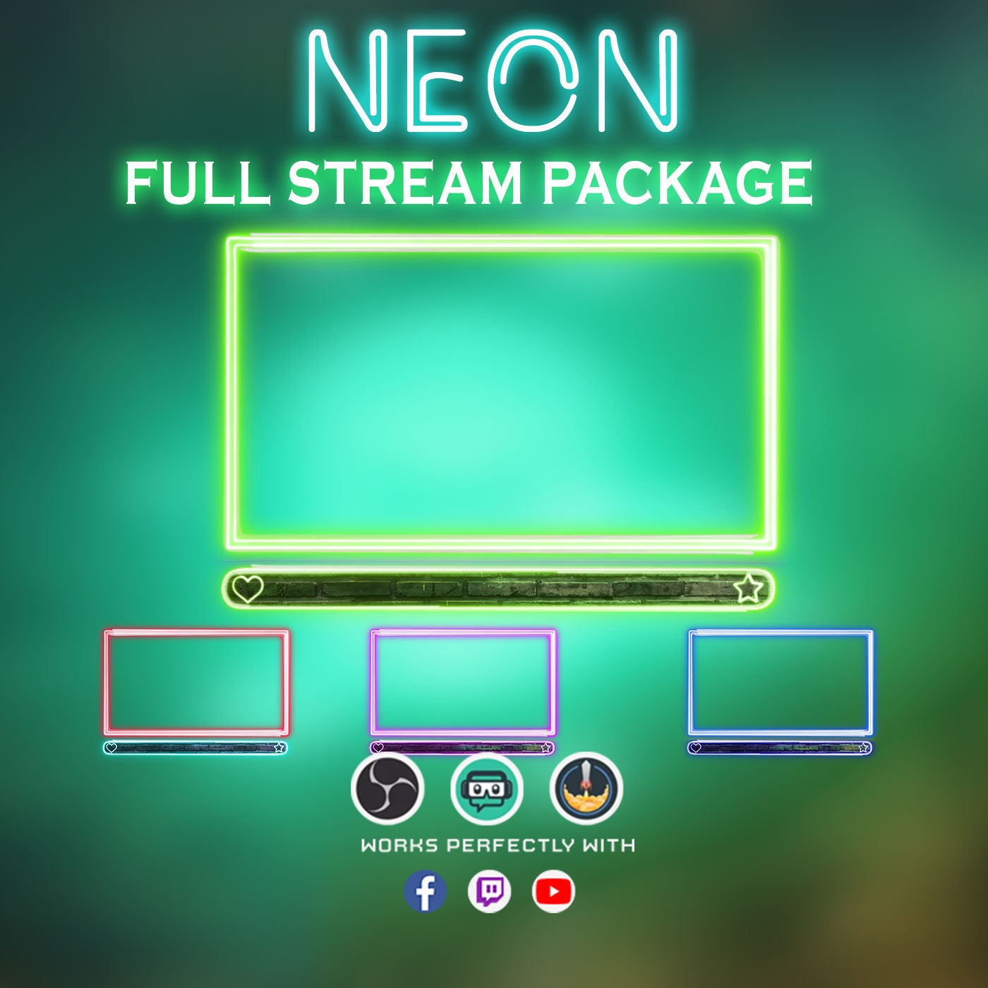 Neon Green Animated Stream Overlay Package Retro Screens Facecam Alerts ...