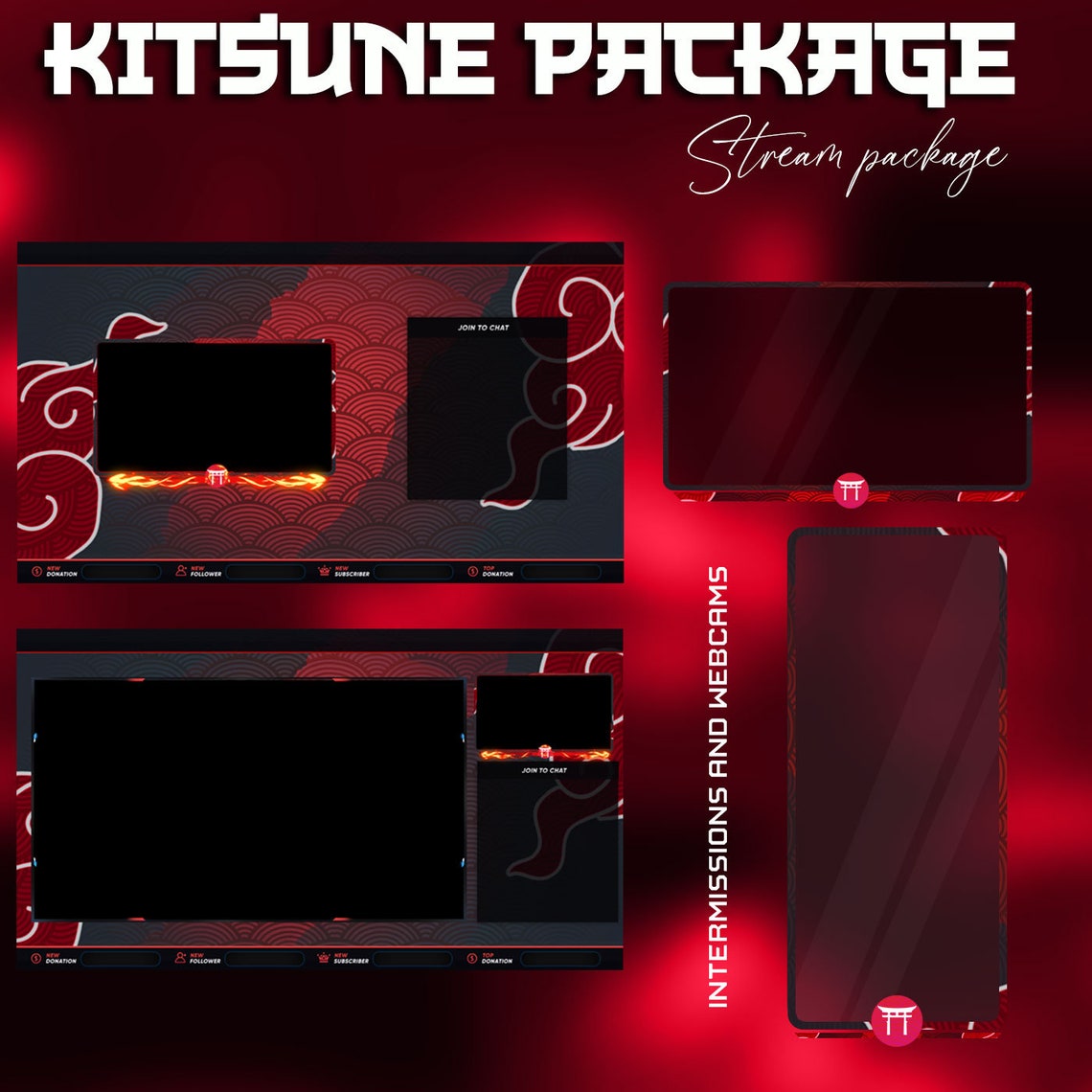 Animated Kitsune Red Mask for Twitch Streamers Full Twitch Package ...