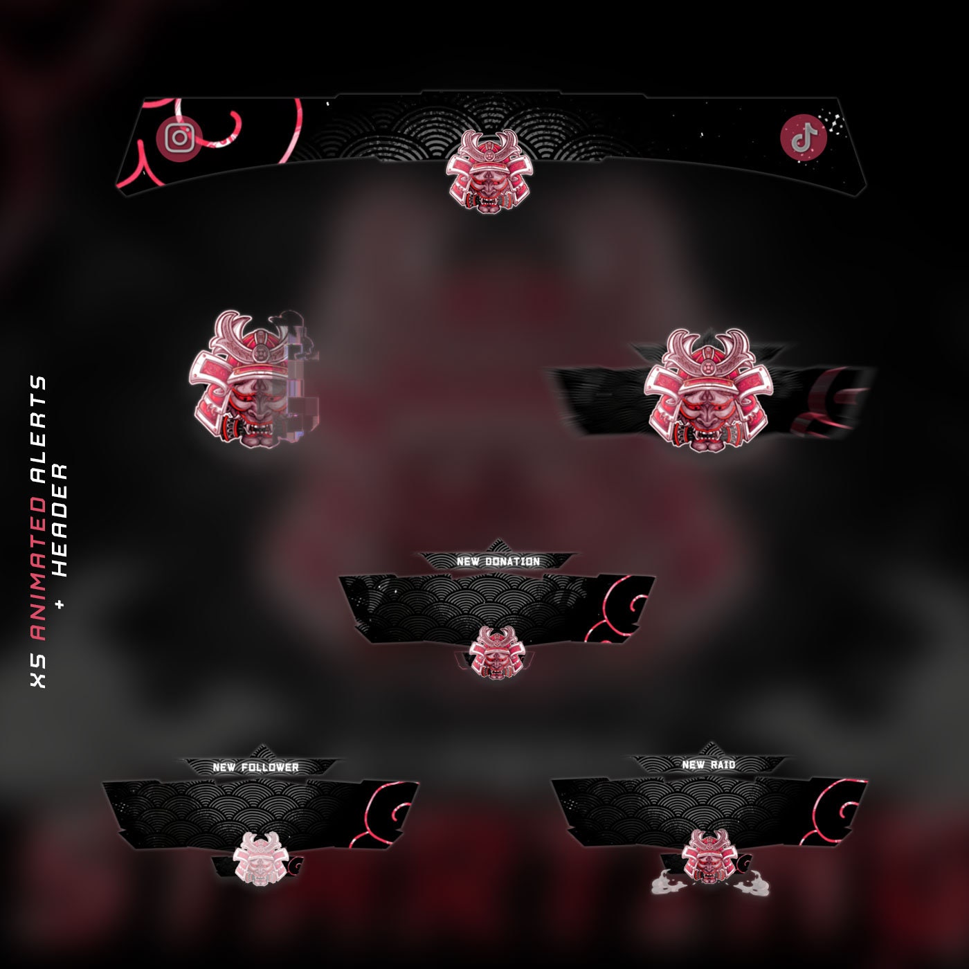 Animated Red Oni Stream Overlay Package Dark Akuma Themed Screens ...
