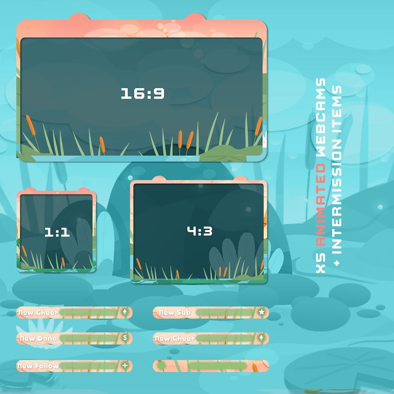 Animated Stream Package Frog Ocean Twitch Overlay Animated Alerts ...