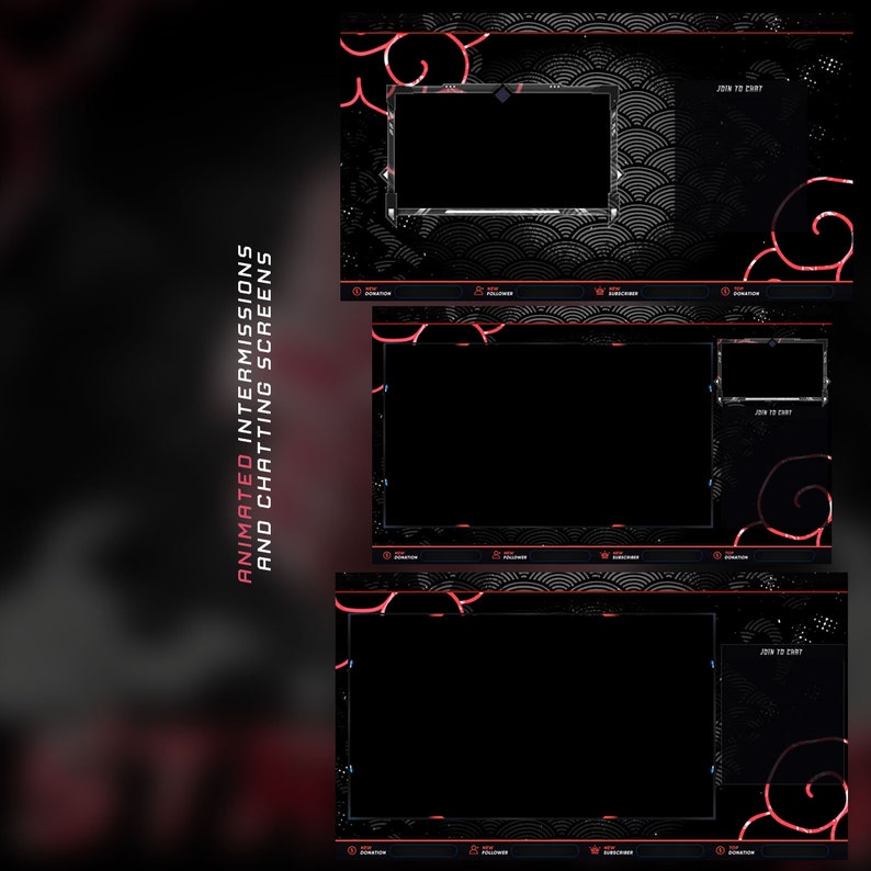 Animated Red Oni Stream Overlay Package Dark Akuma Themed Screens ...