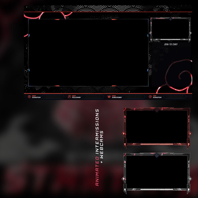 Animated Red Oni Stream Overlay Package Dark Akuma Themed Screens ...