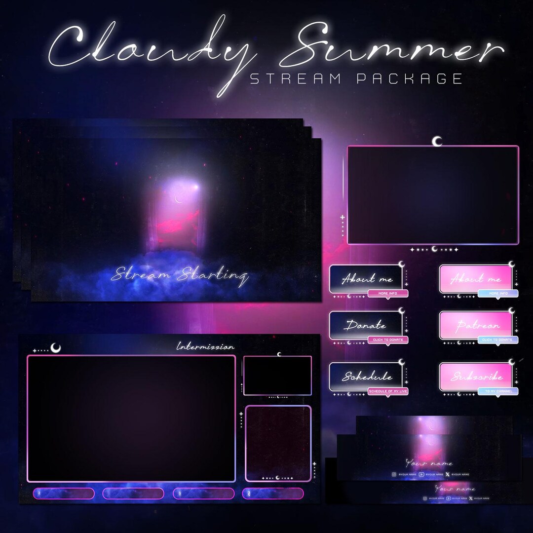 Animated Cloudy Summer Stream Package Twitch Overlay Animated Alerts ...