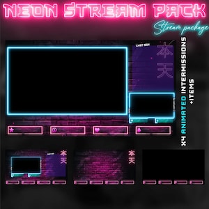 Animated Stream Package Blue Retro Neon Twitch Overlay Animated Alerts ...