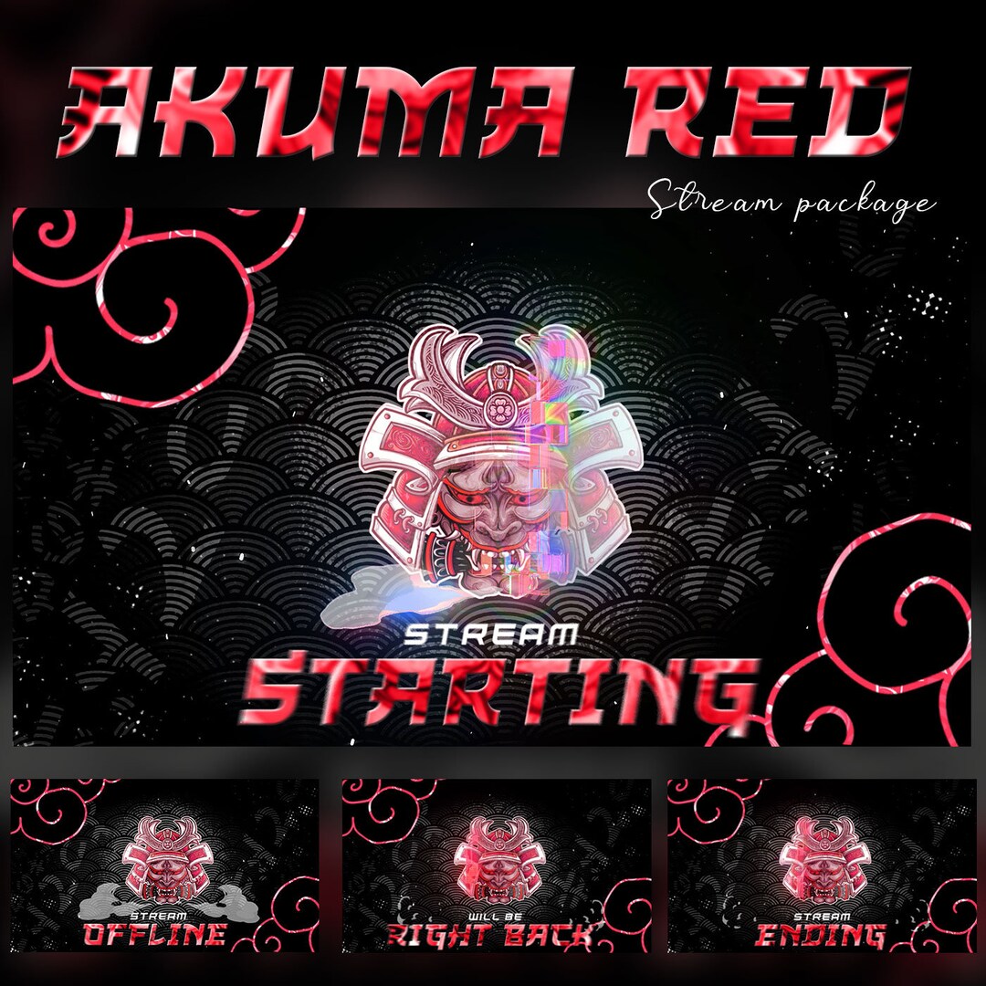 Animated Red Oni Stream Overlay Package Dark Akuma Themed Screens ...