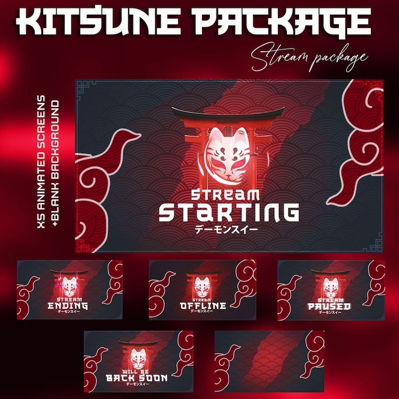 Animated Kitsune Red Mask for Twitch Streamers Full Twitch Package ...