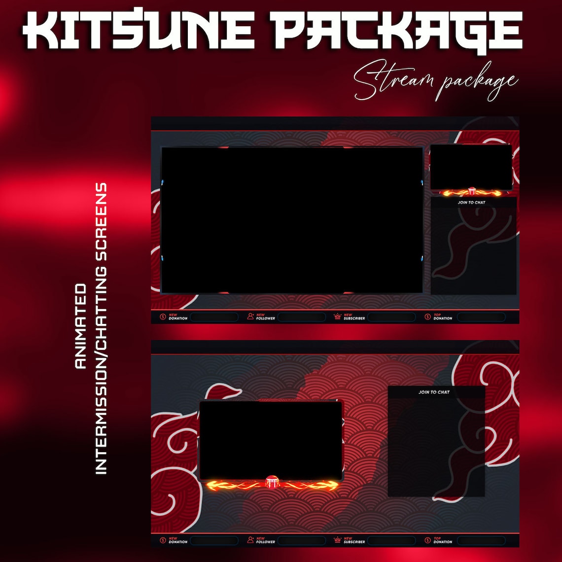 Animated Kitsune Red Mask for Twitch Streamers Full Twitch Package ...