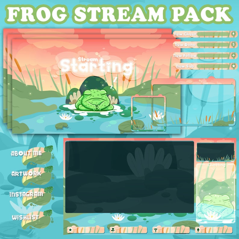 Animated Stream Package Frog Ocean Twitch Overlay Animated Alerts ...