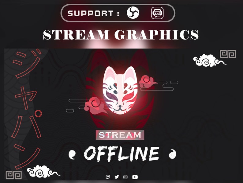Animated Kitsune Mask for Twitch Streamers Full Twitch Package Animated ...