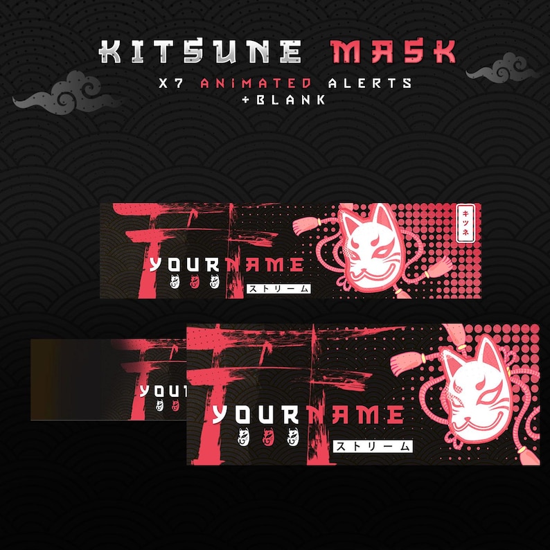 Animated Kitsune Mask for Twitch Streamers Full Twitch Package Animated Alerts Panels Japanese ...