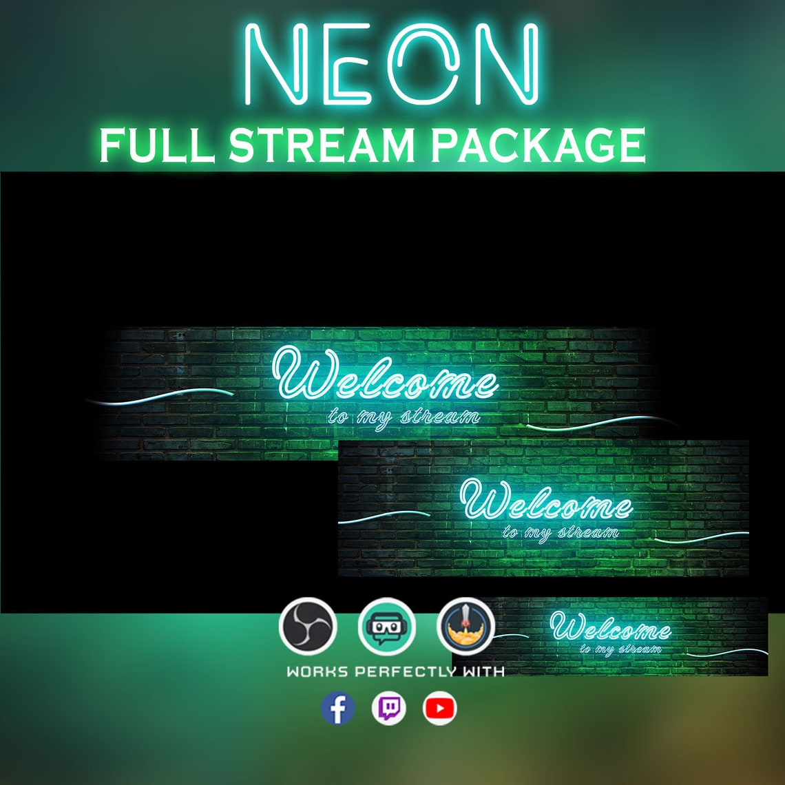 Neon Green Animated Stream Overlay Package Retro Screens Facecam Alerts ...