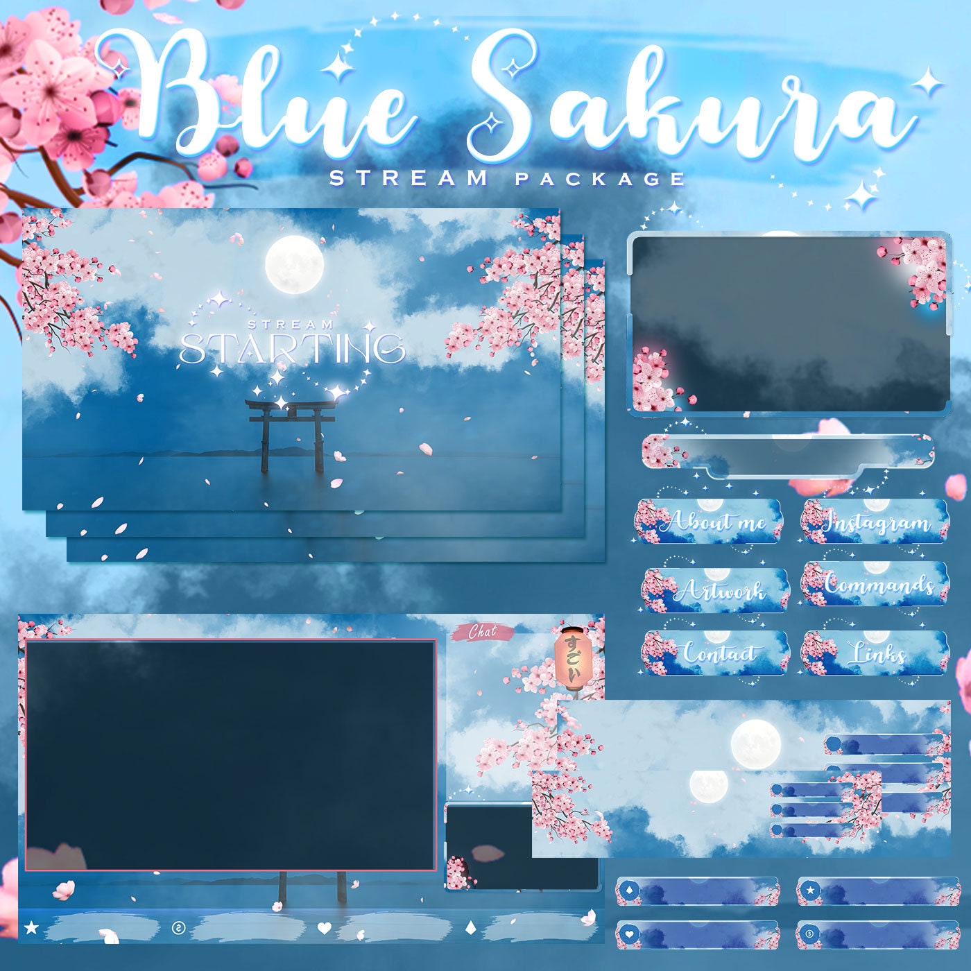 Premium Sakura Stream Overlays Cherry Blossom for Twitch Streamers Cute ...