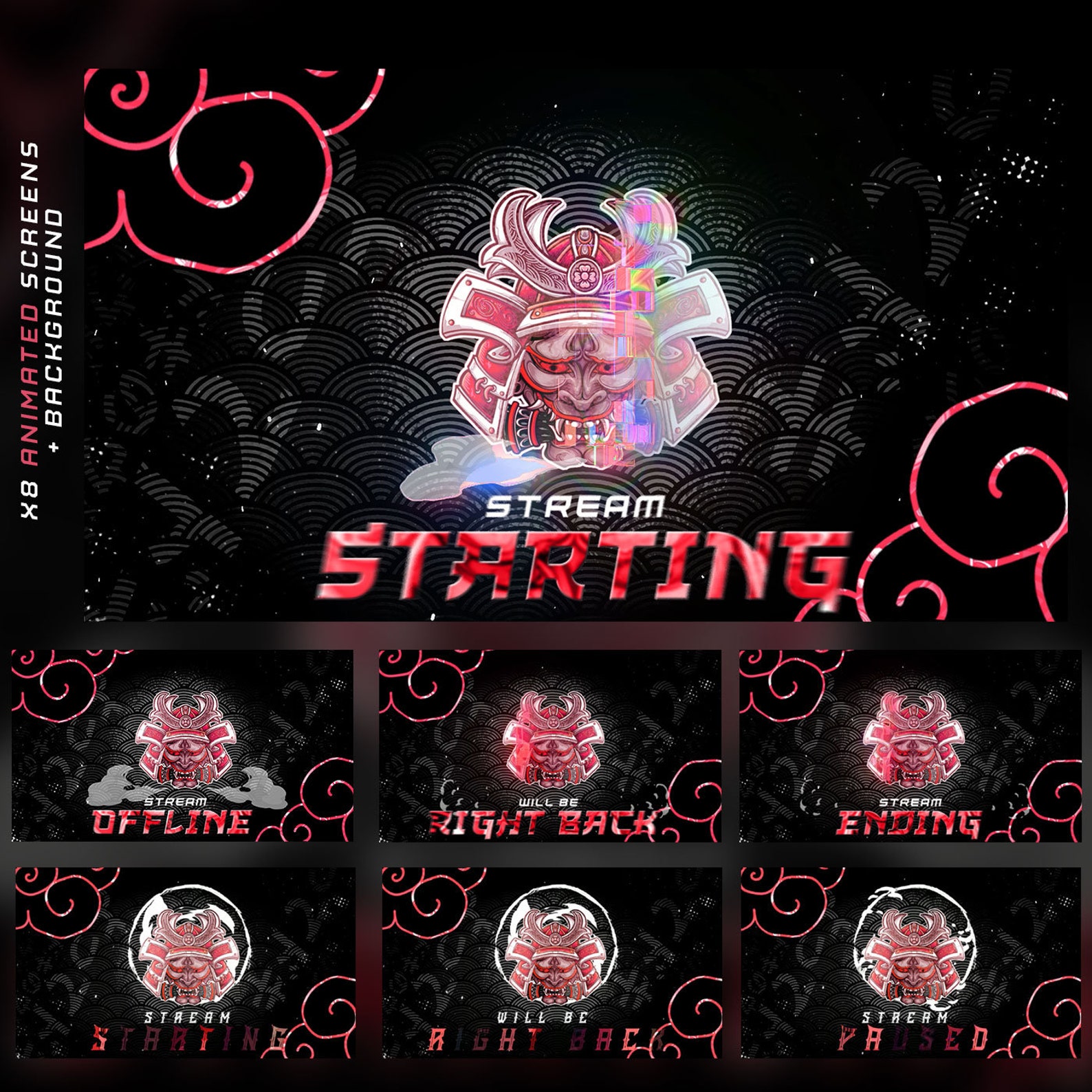 Animated Red Oni Stream Overlay Package Dark Akuma Themed Screens ...