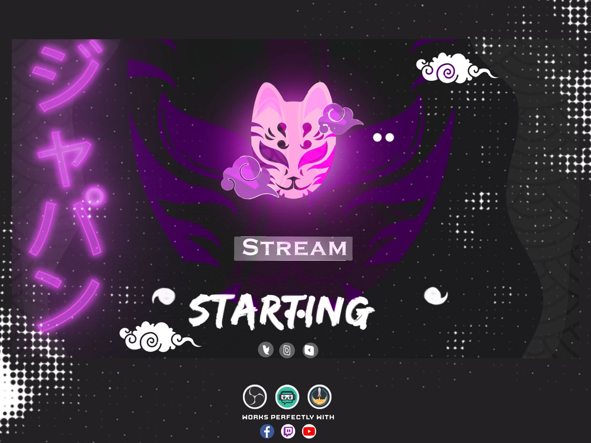 Animated Stream Overlays Kitsune Mask Purple Kitsune Mask - Etsy España