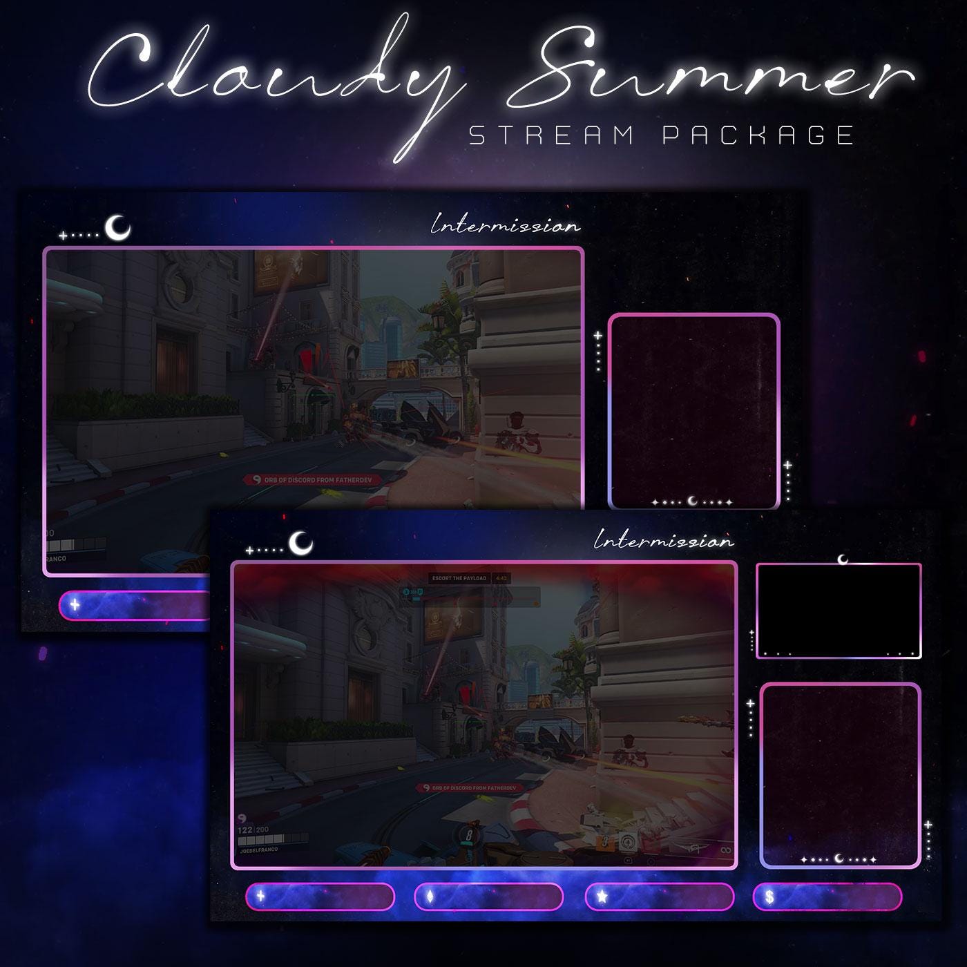 Animated Cloudy Summer Stream Package Twitch Overlay Animated Alerts ...
