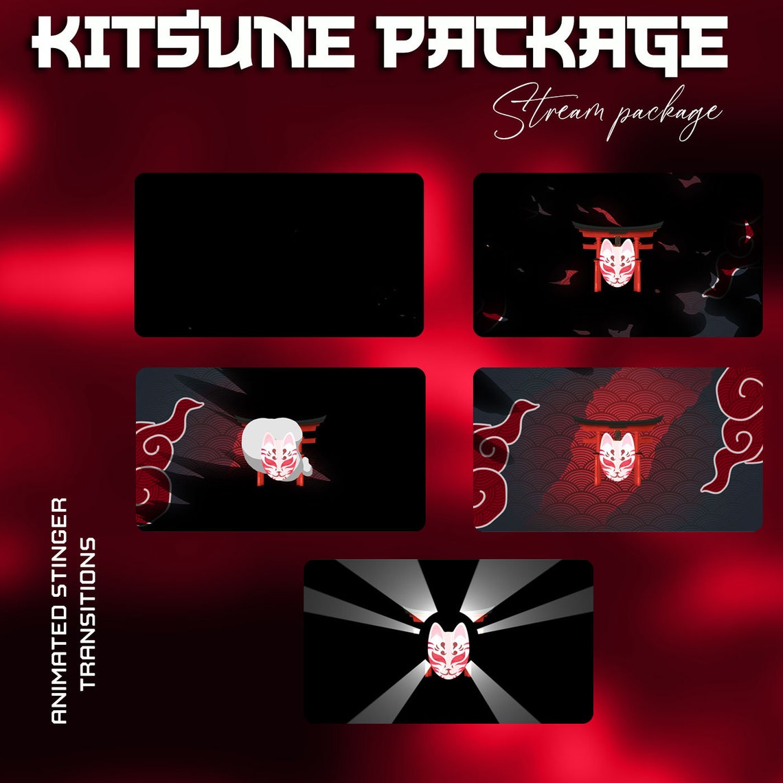 Animated Kitsune Red Mask for Twitch Streamers Full Twitch Package ...