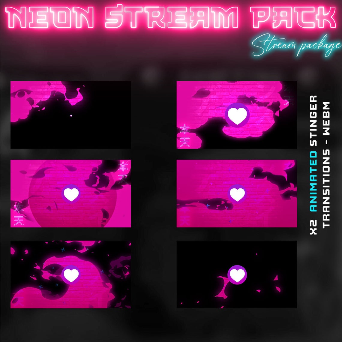 Animated Stream Package Blue Retro Neon Twitch Overlay Animated Alerts ...