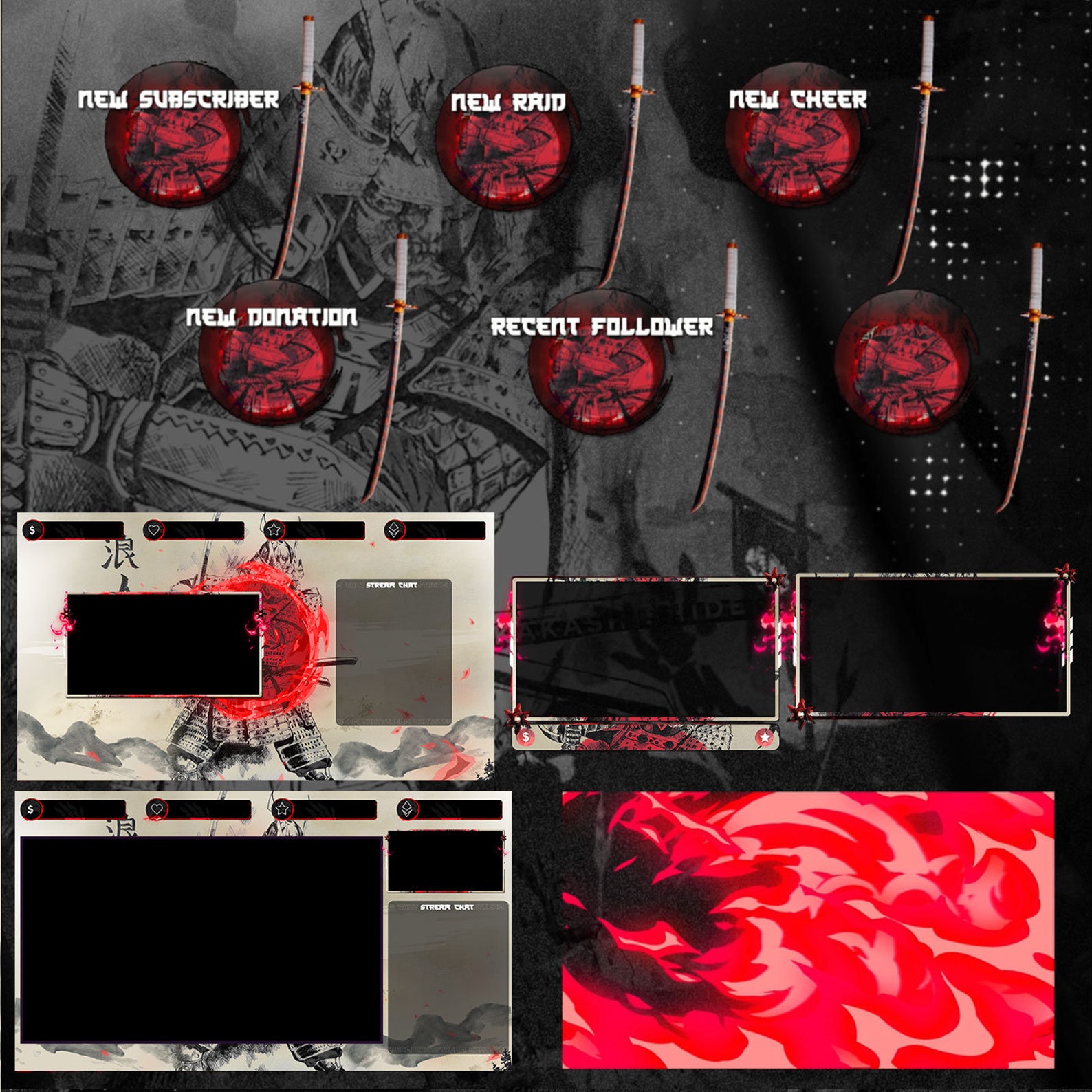 Animated Samurai Twitch Streamers Full Twitch Package Animated Alerts ...