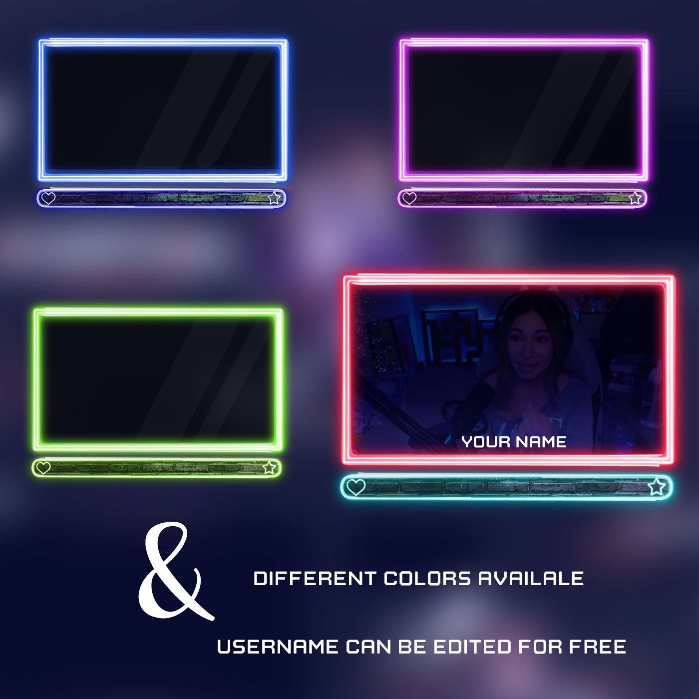 Animated Webcam Frame Pack Neon Facecam Twitch Graphics Youtube Overlay ...
