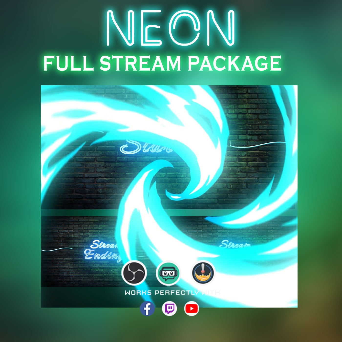 Neon Green Animated Stream Overlay Package Retro Screens Facecam Alerts ...