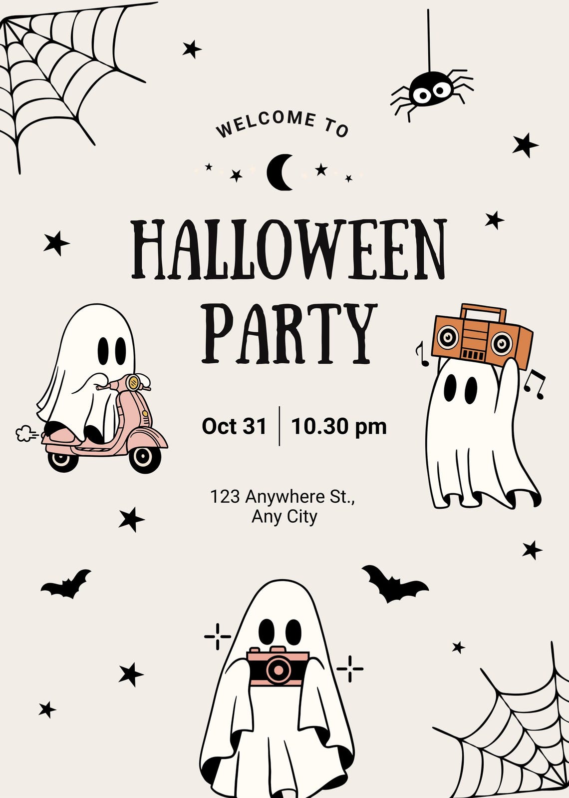 Editable Halloween Party Invitation Template-canva Template, Halloween ...