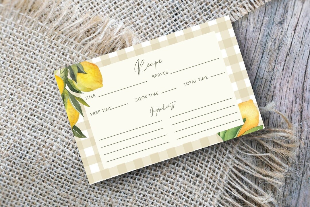 EDITABLE Lemon Picnic Recipe Cards Printable 6x4 PDF Print, Recipe ...