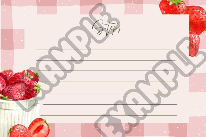 EDITABLE Strawberry Picnic Recipe Cards Printable 6x4 PDF Print, Recipe ...