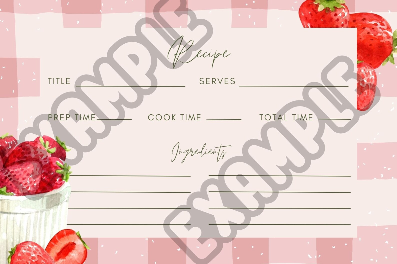 EDITABLE Strawberry Picnic Recipe Cards Printable 6x4 PDF Print, Recipe ...