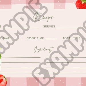 EDITABLE Strawberry Picnic Recipe Cards Printable 6x4 PDF Print, Recipe ...