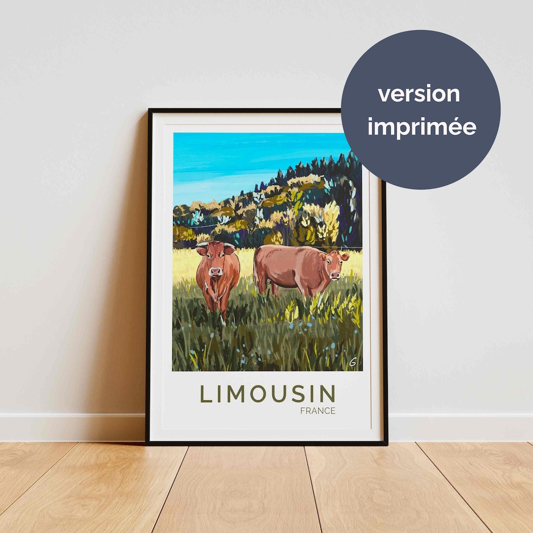 Limousin Poster, Hand-drawn Limousin Cows, Digital Illustration ...
