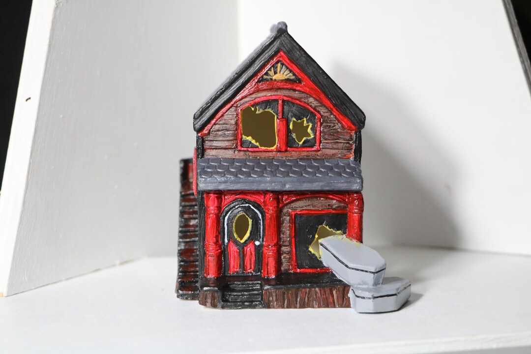 Hand Painted Ceramic Coffin House Figurine - Etsy